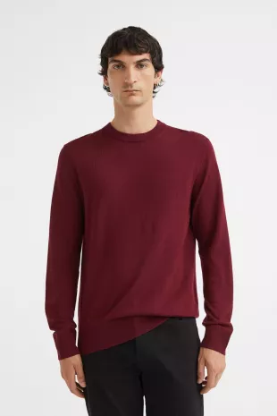 H&M - Merino Wool Sweater - Burgundy - Men | H&M US