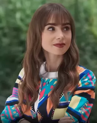 Emily In Paris S03 Lily Collins Colorful Print Coat