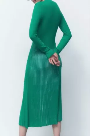 Zara - ZARA NEW PLEATED KNIT MIDI DRESS GREEN -S | eBay