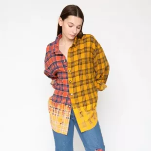 La Detresse - The Emperor Aries Bleach Flannel Colorblock Plaid Shirt