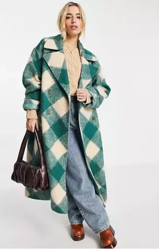ASOS DESIGN - Hero diamond Check Oversized Coat In Green