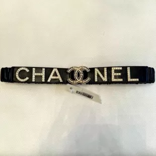 Chanel - Lambskin Crystal Logo Belt