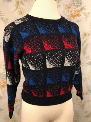 LilTacky - La Vista 80s Red, White, and Blue Tiled Sparkle Sweater