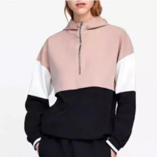 Zara - Color Block Quarter Zip Hooded Pullover