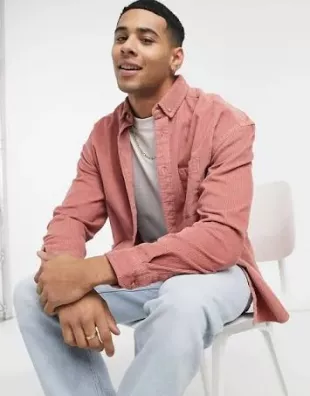 Asos - Chemise oversize en velours côtelé style années 90 - Rose