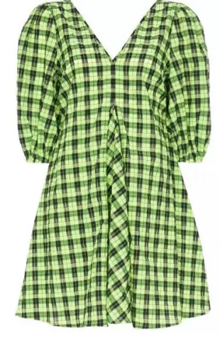 ganni - Check Puff-Sleeve Dress