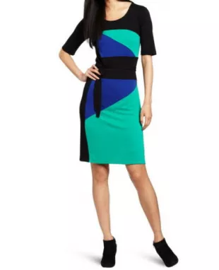 Bcbgmaxazria - Emerald Combo Leticia Colorblocked Dress