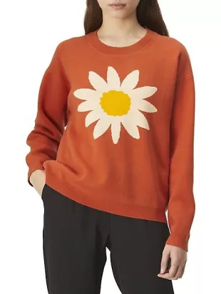 compania - Spaghetti Western Intarsia Flower Knit Sweater