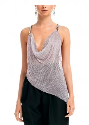 GIUSEPPE DI MORABITO - Draped Crystal & Metal Mesh Top