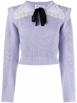 Self-Portrait - Lace-collar Knitted Sweater