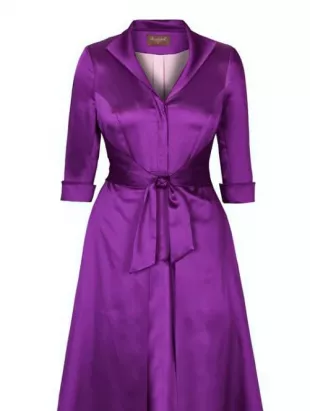 bombshell - Purple Soft Stretch Satin Grace Tie Front Dress