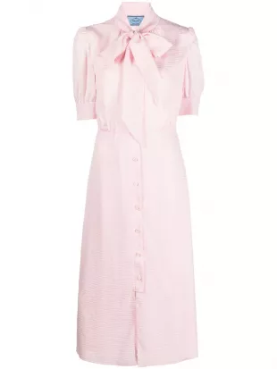 Prada - Jacquard Silk Midi Dress With Scarf Detail