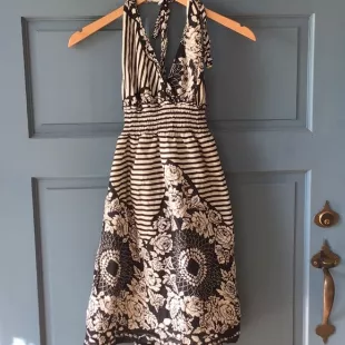 guc - Cotton Sundress with Tie in Cute BW Pattern