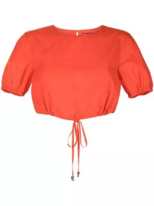 Staud - Prato Short Sleeve Cropped Drawstring Top