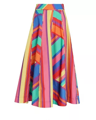 FARM Rio - Bruna Stripes Cotton Midi Skirt