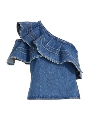 Self Portrait - Denim One Shoulder Top
