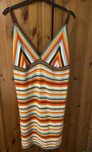 primark - Multicoloured Striped Short V-Neck Strappy Crochet Dress