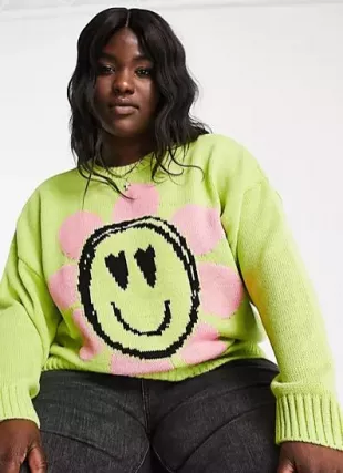 ASOS DESIGN - Curve Jumper with Smile Floral Pattern