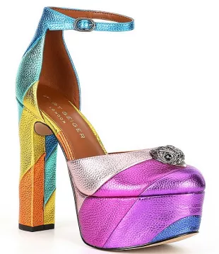 KURT GEIGER LONDON - Pierra Rainbow Metallic Leather Ankle Strap Platform Sandals
