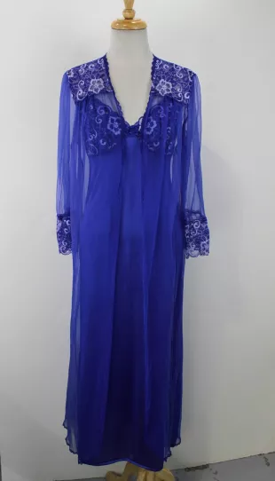 iandrummondvintage - 1970s Sapphire Blue Slip and Robe Set
