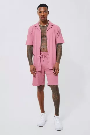 Boohoo - Ensemble oversize côtelé avec chemise et short