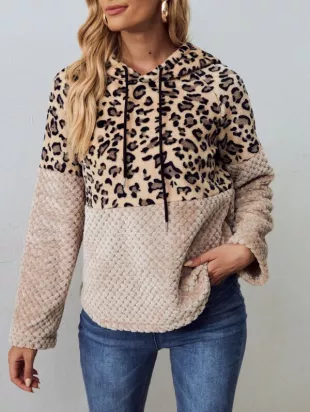 Shein - Leopard Print Raglan Sleeve Drawstring Hoodie