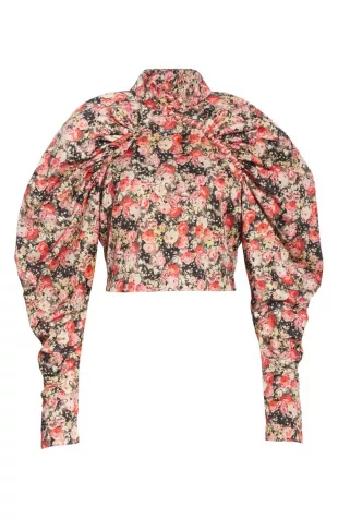 rotate - Kim Floral Puff Sleeve Crop Top