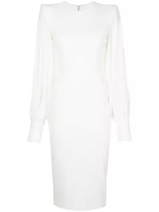 Alex Perry - Structured Shoulder Billowed Sleeve Dress In White
