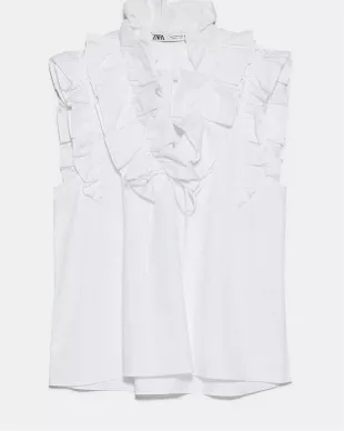 Zara - Ruffle Poplin Shirt