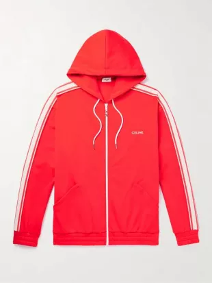 Celine - Red & White Stripe Zip Hoodie