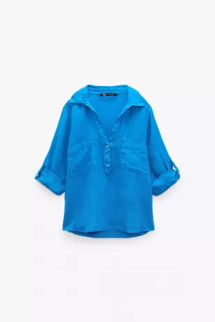 Zara - Linen Shirt in Bright Turquoise