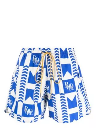 Rhude - White & Blue Chevron Swim Shorts