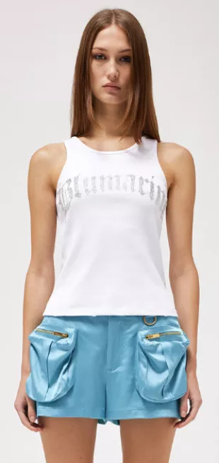 blumarine - Top with Rhinestone Embroidery Logo