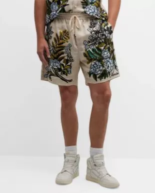 Amiri - Men's Embroidered Floral Linen Shorts