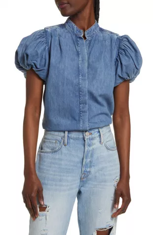 Frame - Pleat Puff Sleeve Denim Shirt