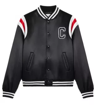 Celine - Black & Red Trim Satin Bomber Jacket