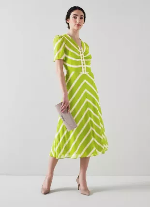 Lk Bennett - Holzer Green And Pink Chevron Stripe Silk Dress