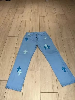 Chrome Hearts - Light Blue Cross Patch Jeans