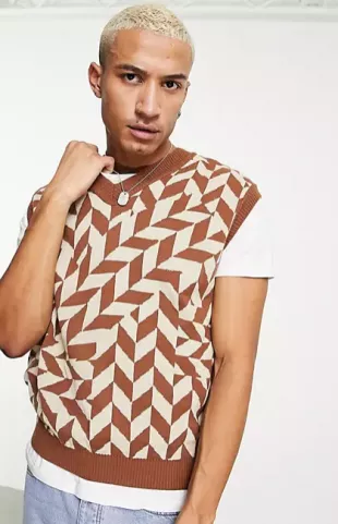 ASOS DESIGN - Knit Geo Tank Top in Tan