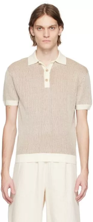 King & Tuckfield - Off-White & Tan Striped Polo