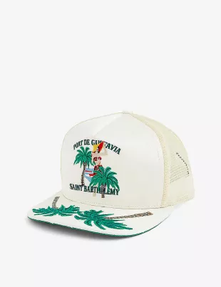 Rhude - White Satin Palm Tree Trucker Hat