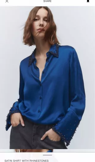 Zara - New Satin Shirt With Rhinestone