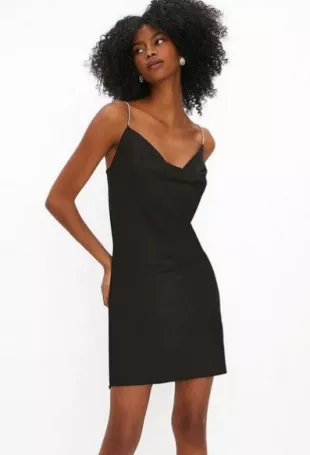 coast - Diamante Strap Satin Cowl Neck Mini Dress