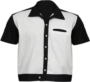SHAZMEEN - Black and White Button Up Polo Shirt Men
