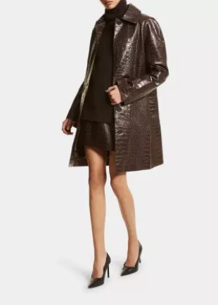 Michael Kors Collection - Balmacaan Crocodile Embossed Leather Coat