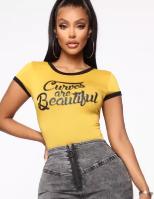 Fashion Nova - Curves Are Beautiful Ringer Top