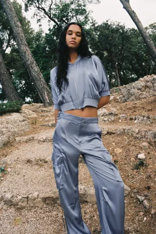 Zara - Flowy Cargo Pants In Blue