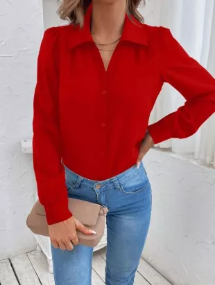 Shein - SHEIN Essnce Puff Sleeve Button Up Shirt | SHEIN USA