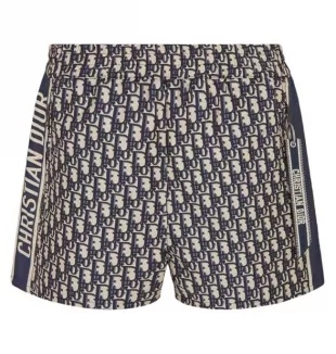 Dior - Beige & Navy Oblique Logo Stripe Shorts