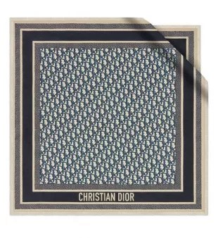 Dior - Beige & Navy Oblique Fringed Scarf